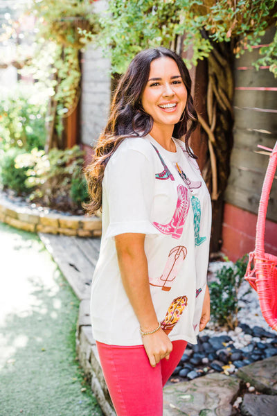 Loretta Boot Tee – Turquoise and Tequila